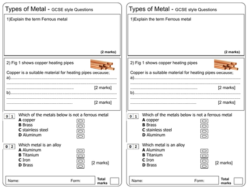 Types of metal for GCSE D&T | Teaching Resources