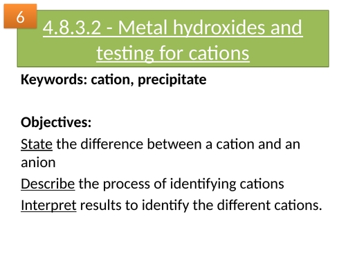 AQA C8 Metal hydroxides and testing for cations lesson | Teaching Resources
