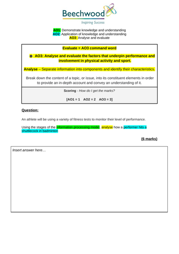 Information Processing Model - GCSE Physical Education - AQA | Teaching ...