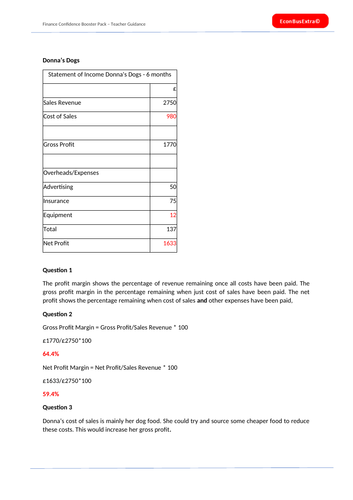 Gross and Net Profit - Worksheet with answers | Teaching Resources
