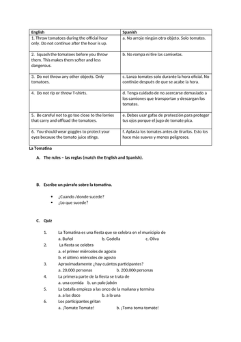 Spanish - La Tomatina | Teaching Resources