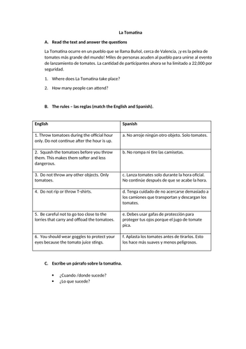 Spanish GCSE La Tomatina | Teaching Resources