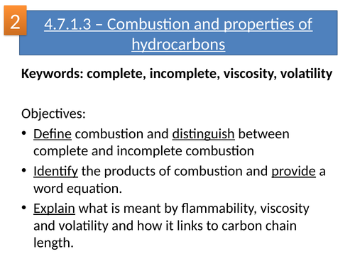 AQA C7 Combustion and properties of hydrocarbons | Teaching Resources