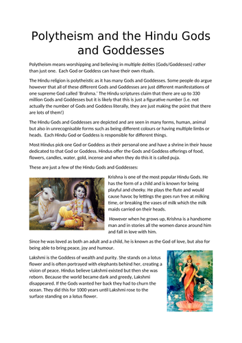 Polytheism and the Hindu Gods and Goddesses | Teaching Resources