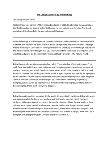 3. The Design Argument (KS3 lesson) | Teaching Resources