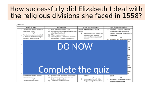 Elizabeth 1558-1588 Edexcel - Complete Lesson 3 | Teaching Resources