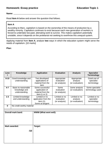 AQA Sociology A Level Education Topic 1: Role of Education | Teaching ...