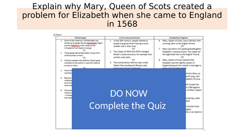 Elizabeth 1558-1588 Edexcel - Complete Lesson 8 | Teaching Resources