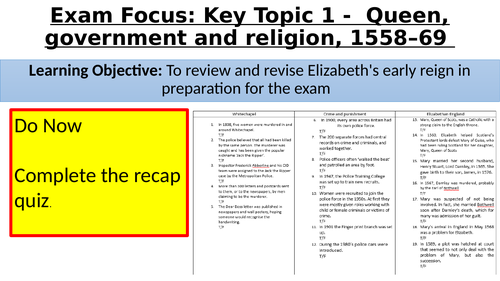 Elizabeth 1558-1588 Edexcel - Complete Lesson 10 | Teaching Resources