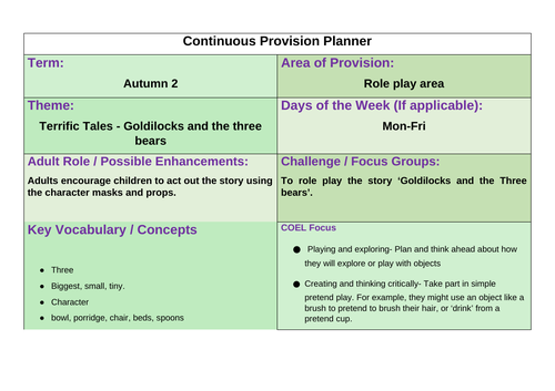 EYFS Continuous provision planning | Teaching Resources
