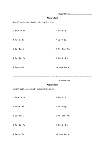 Algebra Simplify by Combining Like Terms | Teaching Resources