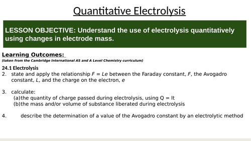 Quantitative Electrolysis (Year 13 Electrochemistry #2 - Slides and Tasks) | Teaching Resources