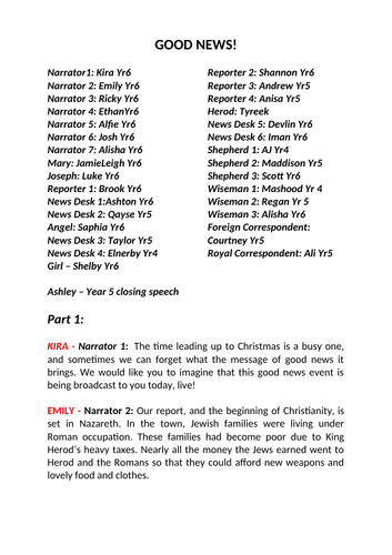 Short Christmas Play Ideal for Assembly The Story of Christmas Year 4 ...