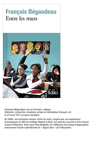 Entre les murs compréhension de lecture A level French | Teaching Resources