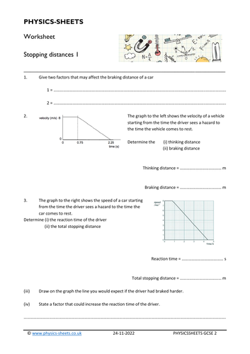 GCSE/IGCSE Stopping distance Questions and Answers | Teaching Resources