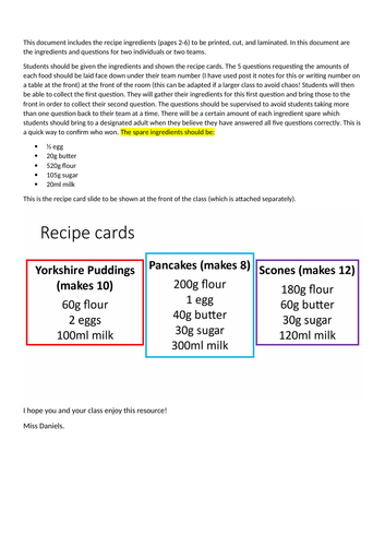 Maths Proportion Recipes Game | Teaching Resources