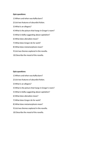 Metamorphosis - Franz Kafka - Five week Unit of work | Teaching Resources