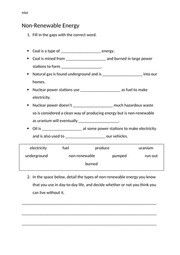 Renewable and Non-Renewable Energy Topic | Teaching Resources