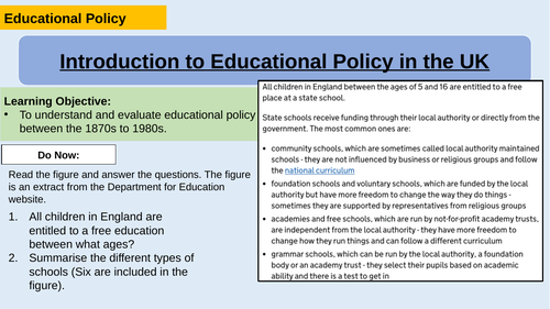 AQA A Level Sociology - Educational Policy | Teaching Resources