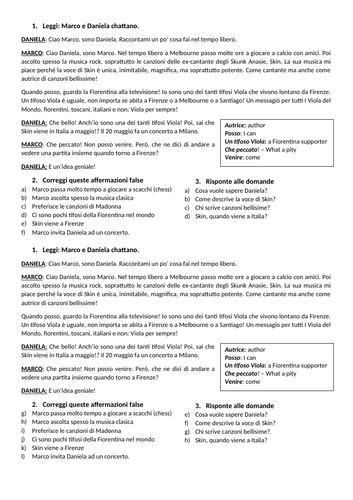 Y10 Italian - Unit 2 - Il Tempo Libero | Teaching Resources