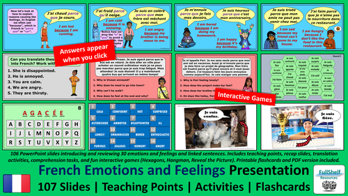 French Emotions and Feelings Les Sentiments | Teaching Resources