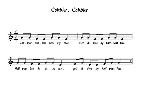 Cobbler Cobbler - Boomwhacker Play Along Video and Sheet Music ...