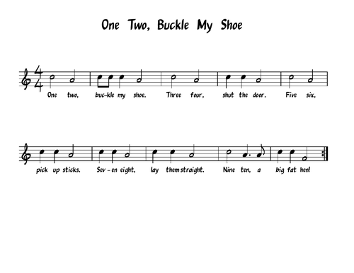 One Two Buckle My Shoe - Boomwhacker Play Along Video and Sheet Music ...