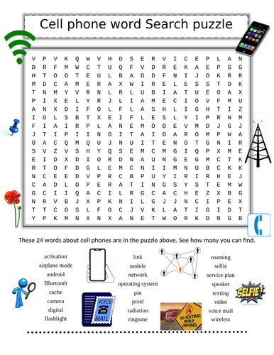 Cell Phone Word Search Puzzle (24 Words) | Teaching Resources