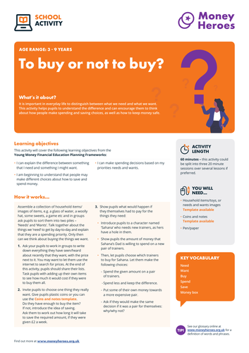 To Buy or Not To Buy (Money Heroes) | Teaching Resources