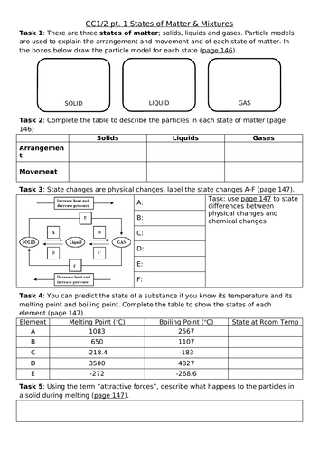 CC1/2 States of Matter & Mixtures Revision Sheet, Edexcel Combined ...