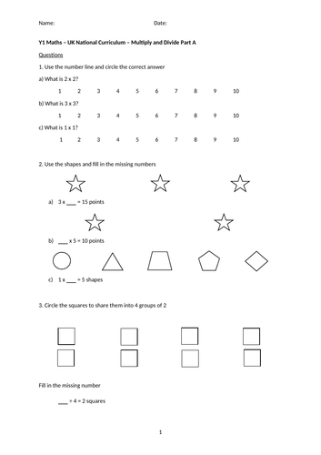 12 Worksheets for Maths Y1 UK Curriculum | Teaching Resources
