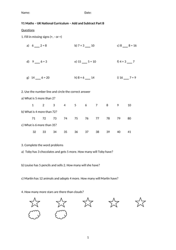 12 Worksheets for Maths Y1 UK Curriculum | Teaching Resources