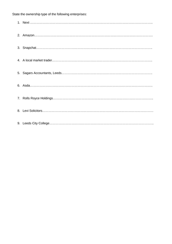 Business Ownership Worksheet and Lessons | Teaching Resources