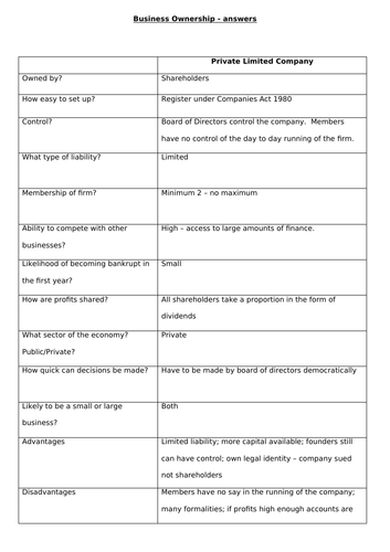 Business Ownership Worksheet and Lessons | Teaching Resources