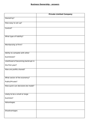 Business Ownership Worksheet and Lessons | Teaching Resources