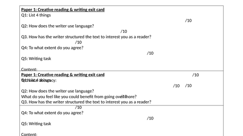 AQA GCSE English Lang Paper 1 The Handmaid's Tale Creative reading ...