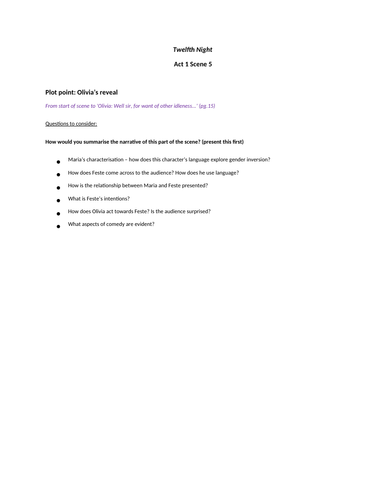 Twelfth Night Act 1 | Teaching Resources