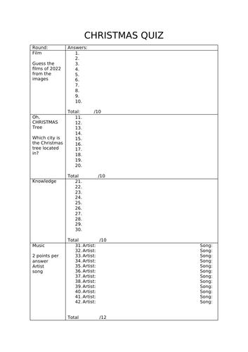 Christmas Quiz | Teaching Resources