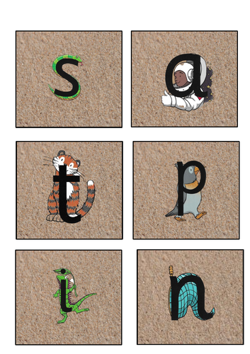 Little Wandle Phase 2 picture cards on sand background | Teaching Resources