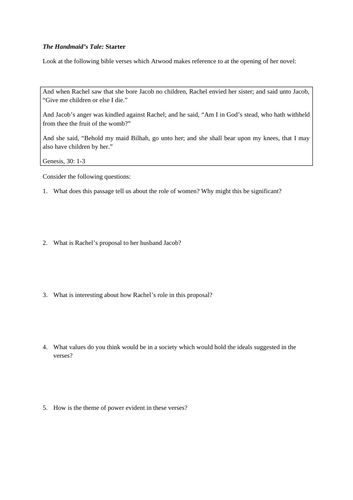 The Handmaid's Tale- Scheme of work | Teaching Resources