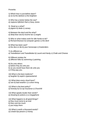 Proverb Quiz 2 - just for fun | Teaching Resources
