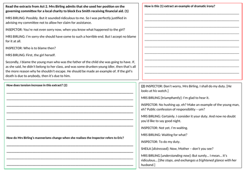 Extract Worksheets for An Inspector Calls | Teaching Resources