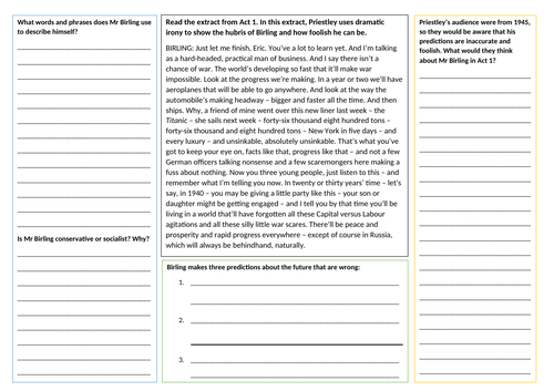 Extract Worksheets for An Inspector Calls | Teaching Resources