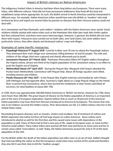 Impact of colonisation on Native American population AQA GCSE Useful ...