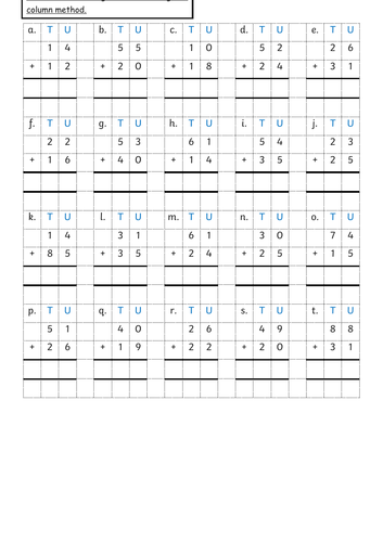 2 digit column addition templates | Teaching Resources