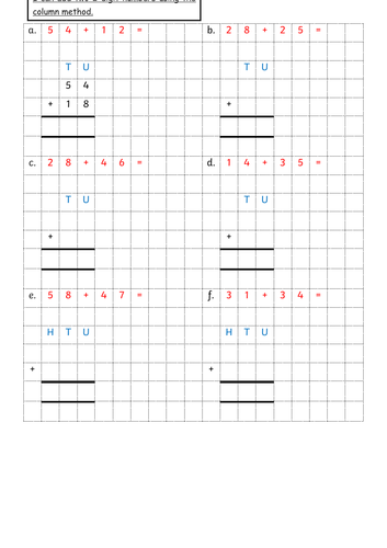 2 digit column addition templates | Teaching Resources