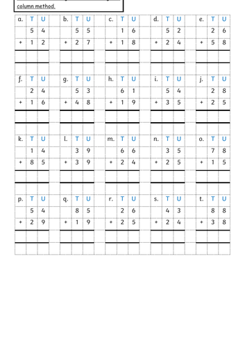 2 digit column addition templates | Teaching Resources
