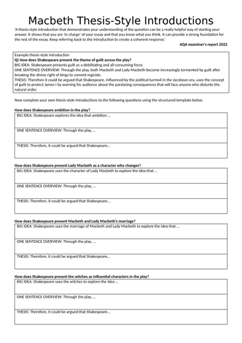 Macbeth: how to structure an exam response | Teaching Resources