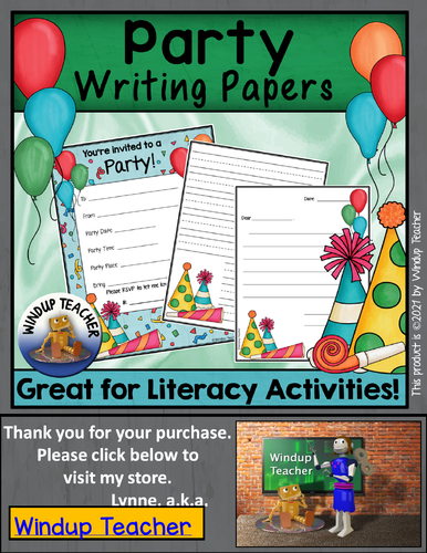 Party Writing Paper | Color & B&W Activity Sheets | Teaching Resources