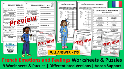 French Emotions and Feelings Worksheets | Teaching Resources